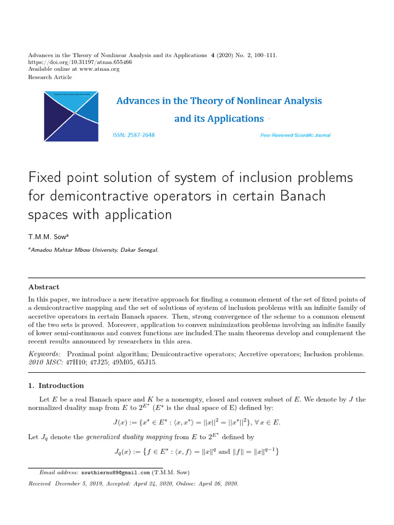 Iterative Algorithm For Computing Fixed | PDF | Banach Space | Mathematics