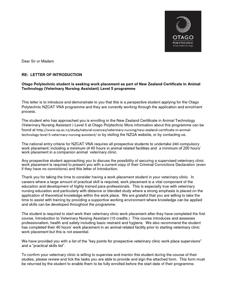 Veterinary Nursing Assistant Placement Letter | PDF | Veterinary ...