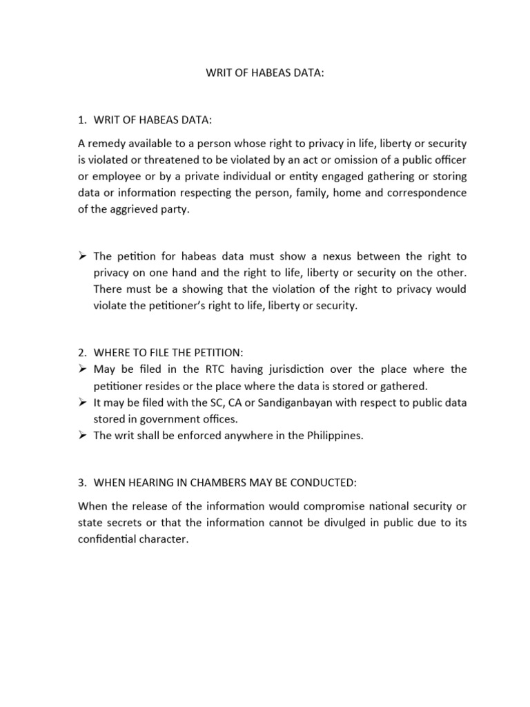 Writ of Habeas Data | PDF | Habeas Corpus | Writ Writ of Habeas Data | PDF | Habeas Corpus | Writ