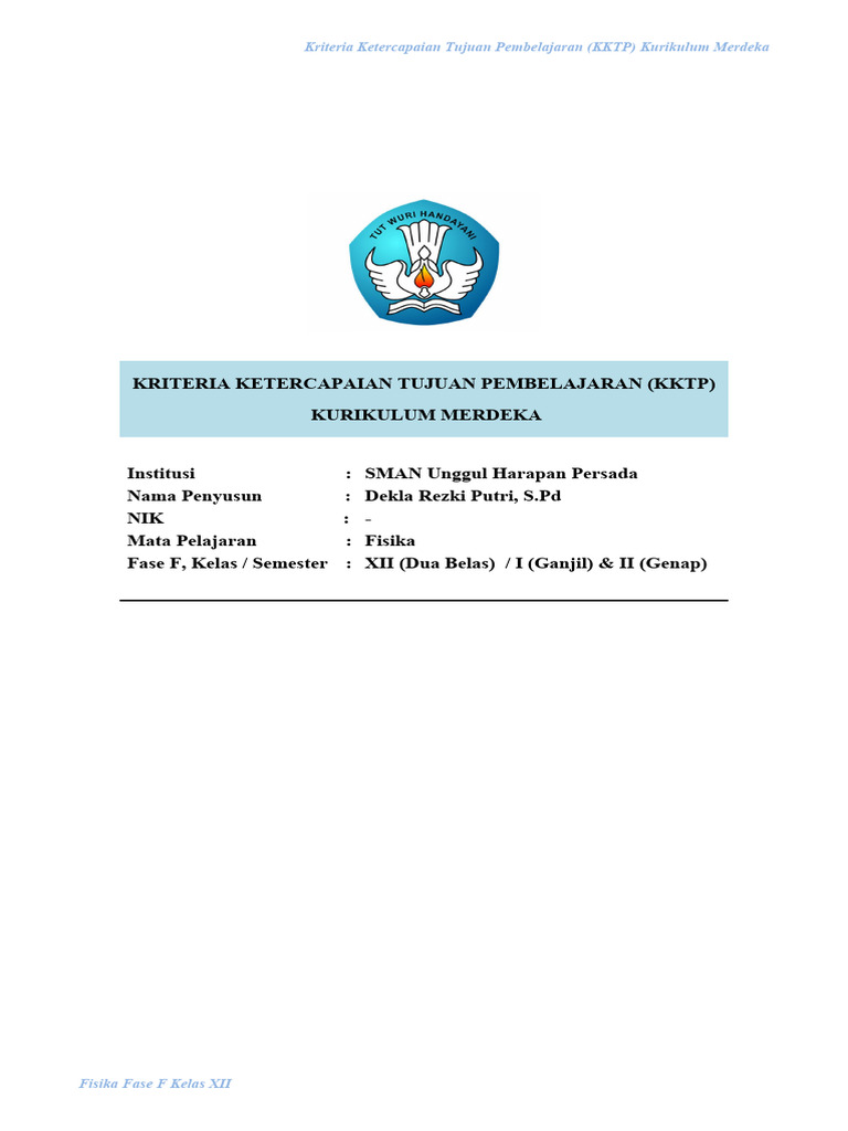 KKTP Fisika XII Kurikulum Merdeka | PDF
