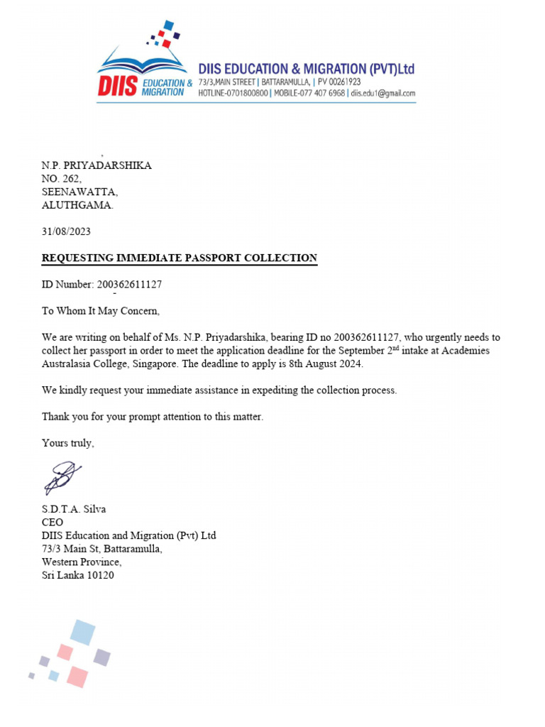 Passport Reqest Letter New | PDF