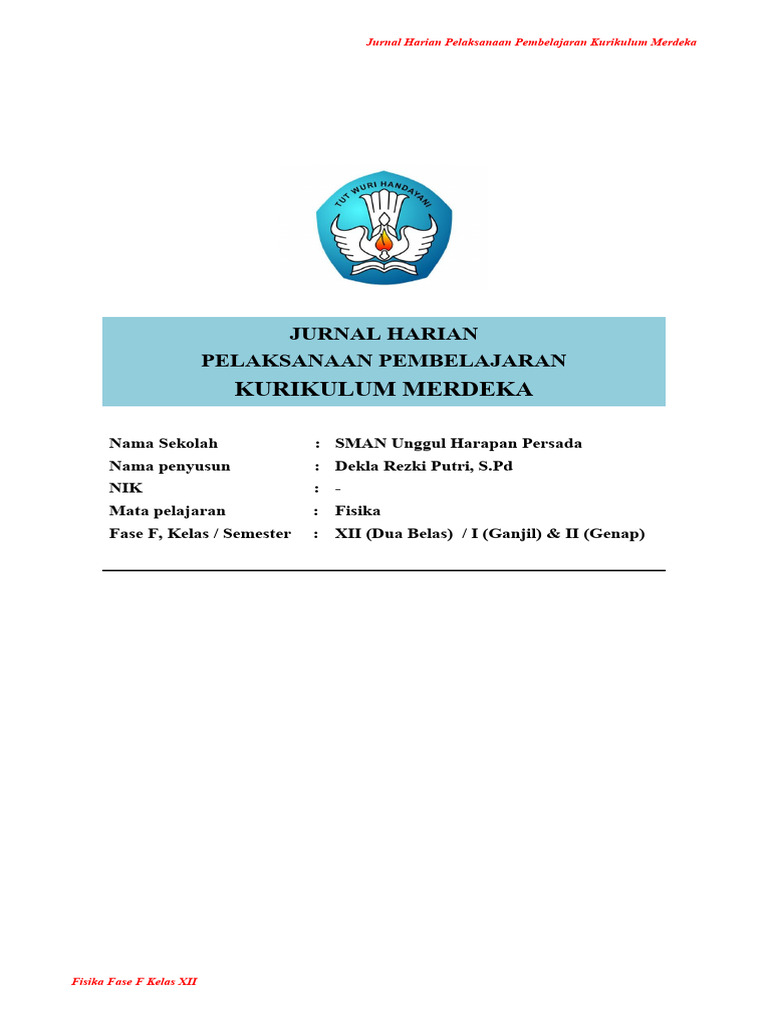 Jurnal Mengajar Harian Kurikulum Merdeka | PDF