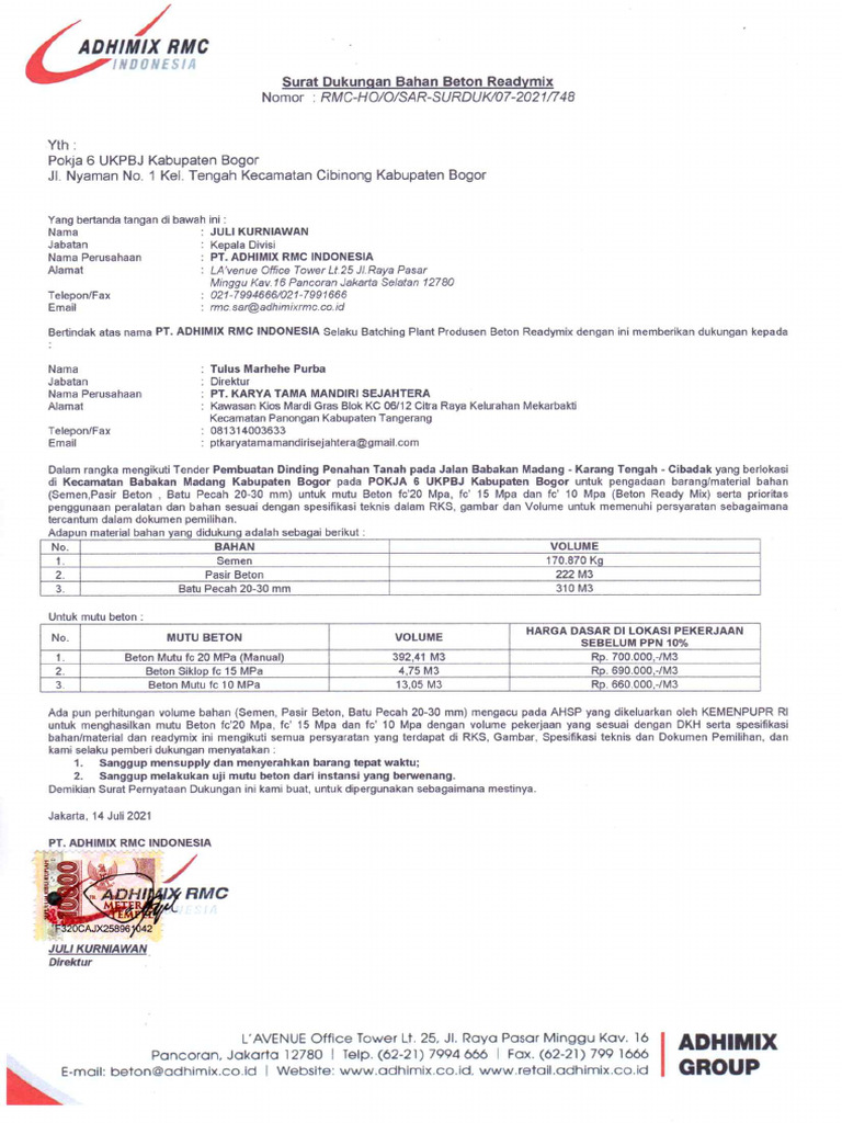 Surduk PT - KARYA TAMA MANDIRI SEJAHTERA - Pembuatan Dinding Penahan Tanah Pada Jalan Babakan ...