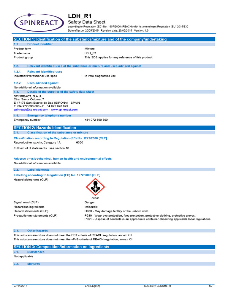 Ldh-Hoja de Seguridad | PDF | Occupational Safety And Health | Safety