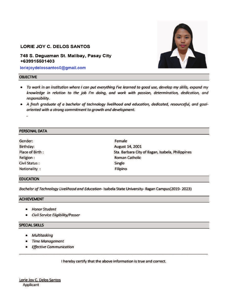Lorie Resume New Address | PDF