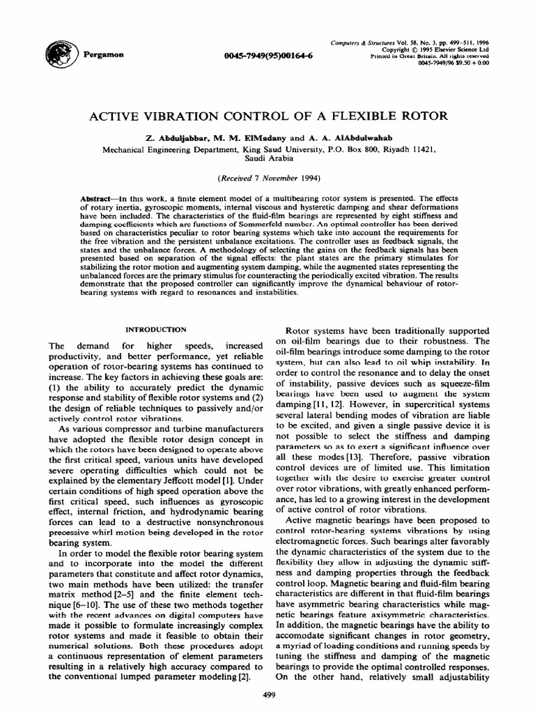 1996 Active Vibration Control Of A Flexible Rotor Pdf Rotation Matrix Mathematics