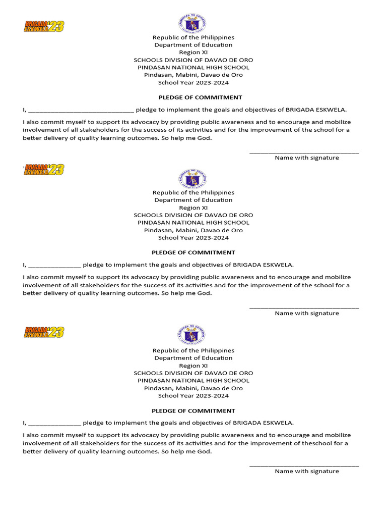 Pledge of Commitment | PDF | Social Science | Wellness