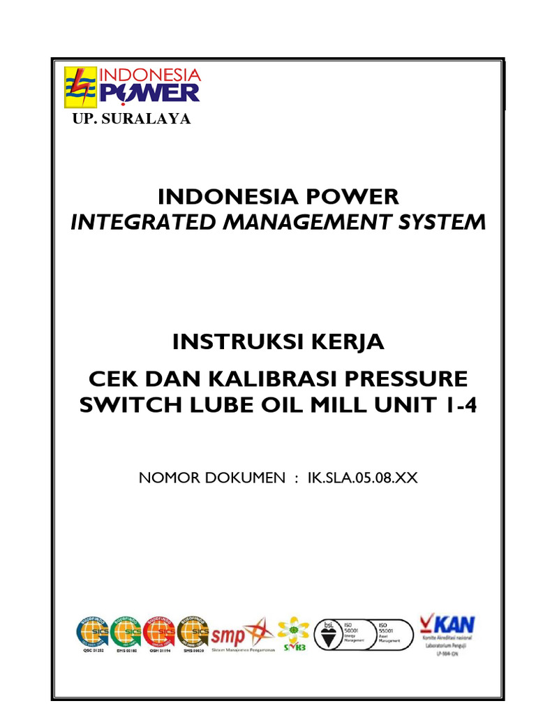 1 - Ik - Sla.05.08.xx - Cek Dan Kalibrasi Pressure Switch Lube Oil Mill Unit 1-4 | PDF