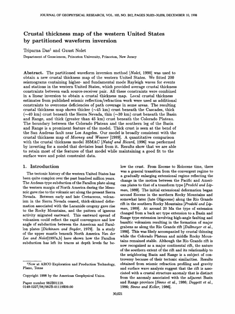 Journal of Geophysical Research Solid Earth - 1998 - Das - Crustal ...
