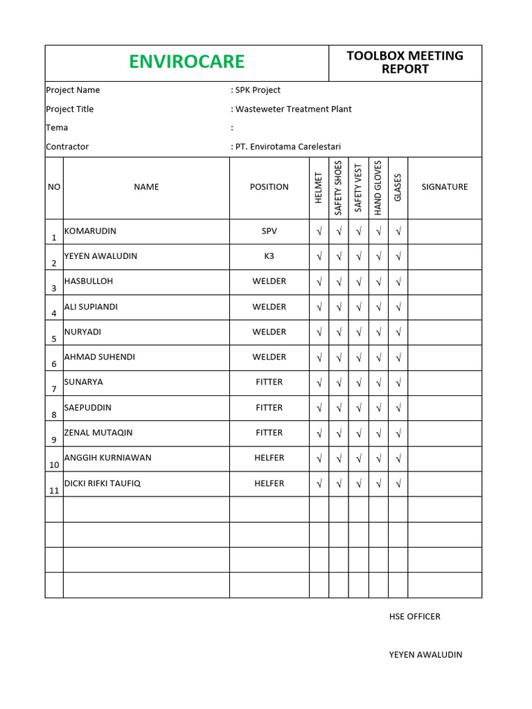 Toolbox Meeting Report | PDF