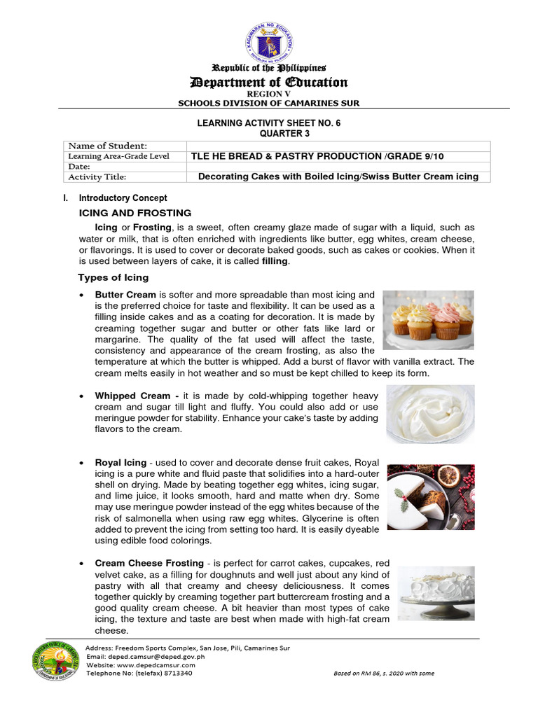 Las6 Lo3 TVL He BPP Week6 g1112 Shs | PDF | Cakes | Icing (Food)