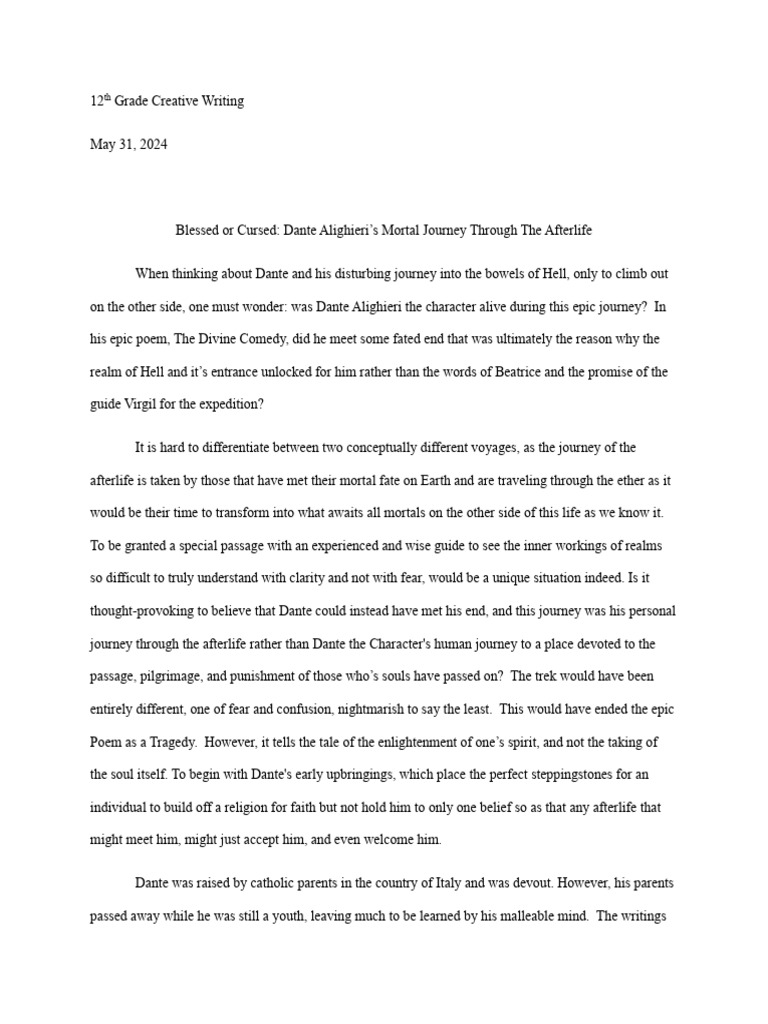 Blessed or Cursed - Dante Aligheiri's Mortal Journey in The Afterlife ...