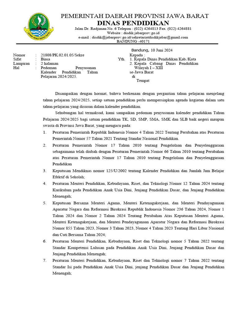 Kaldik 2024-2025 - Jabar | PDF