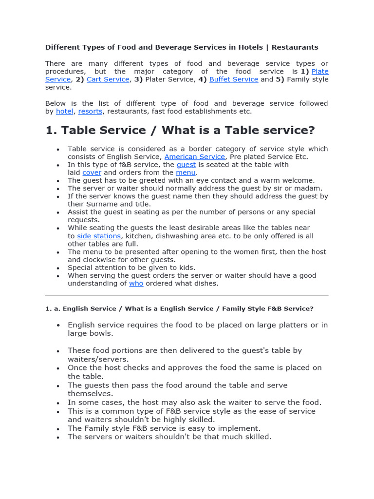 Different Types of Food and Beverage Services | PDF | Waiting Staff ...