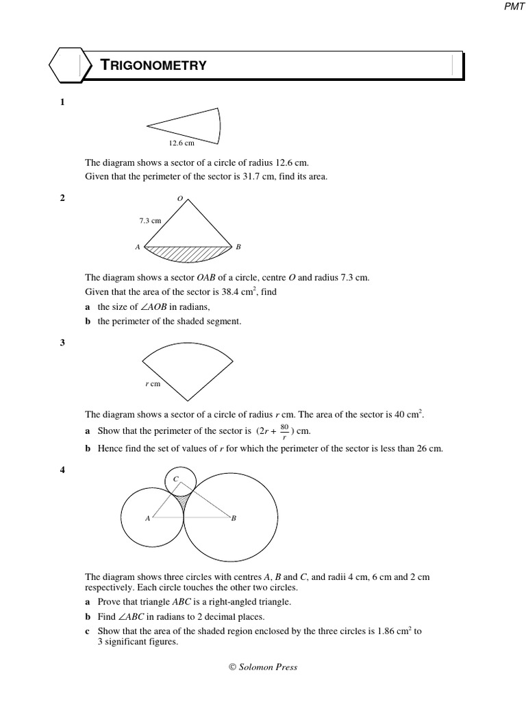 02a. Radians, Arcs and Sectors Further Questions | PDF | Circle | Area