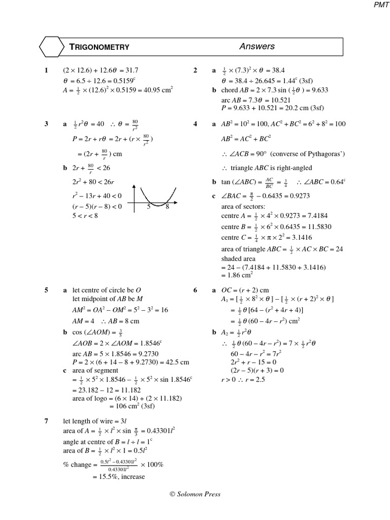 02b. Radians, Arcs and Sectors Further Questions - Answers | PDF ...