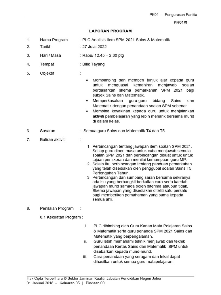 Laporan PLC Analisis Item SPM 2021 | PDF
