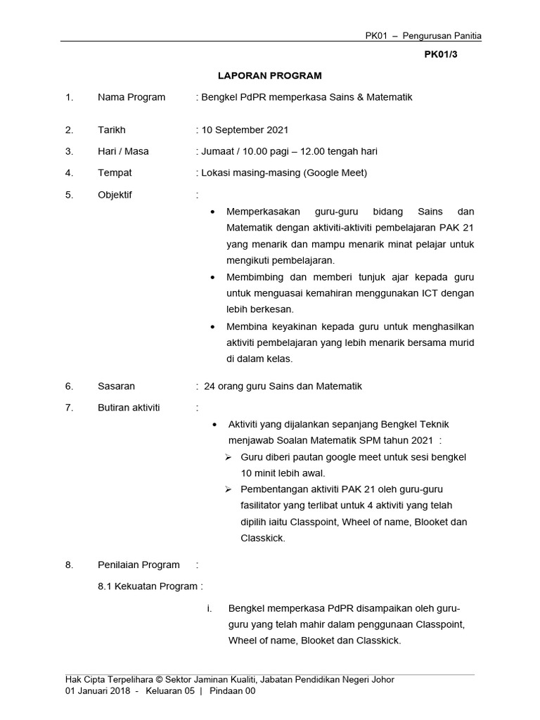 LAPORAN Bengkel PDPR 2021 | PDF