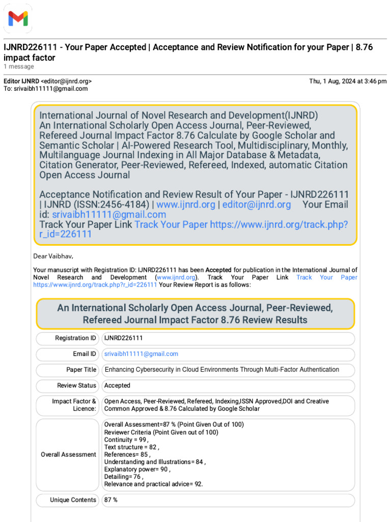 acceptance letter vaibh | PDF | Academic Journal | Open Access