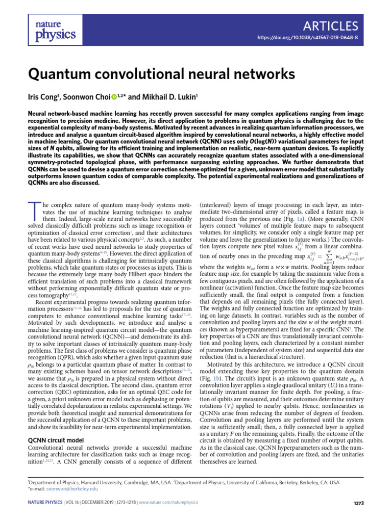Quantum Convolutional Neural Networks Pdf Artificial Neural Network Theoretical Computer 