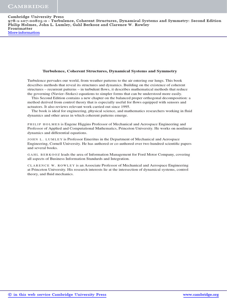 Turbulence, Coherent Structures, Dynamical Systems and Symmetry | PDF | Fluid Dynamics ...