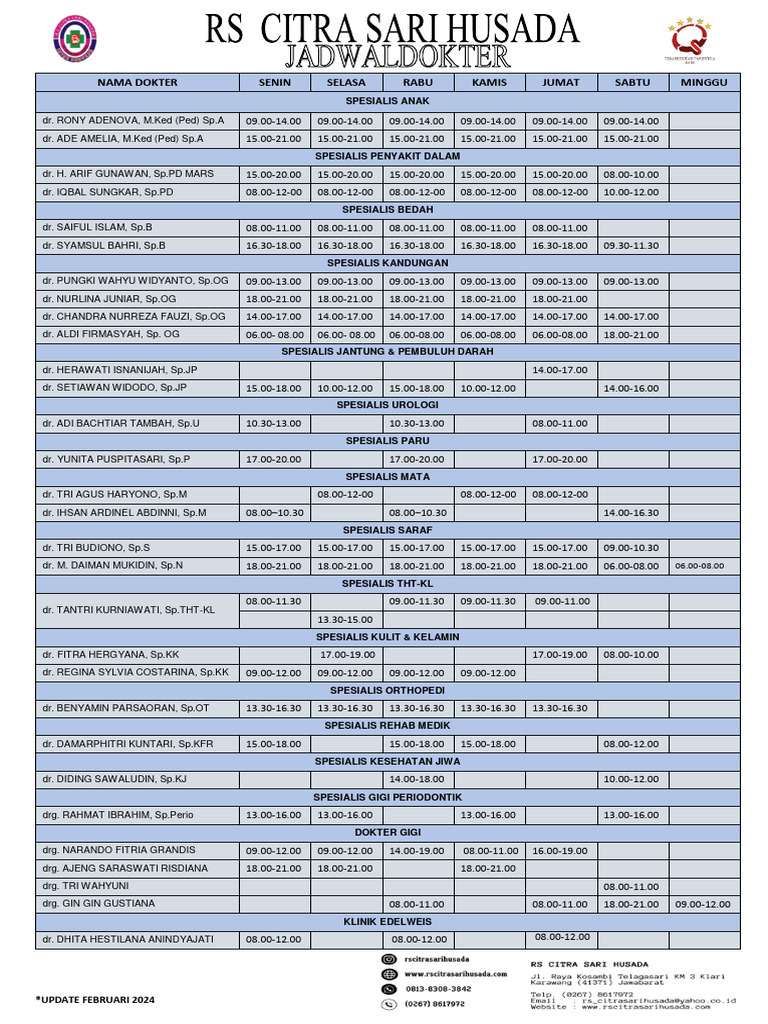 Jadwal Dokter Rev. Februari 2024 FC (A4) | PDF