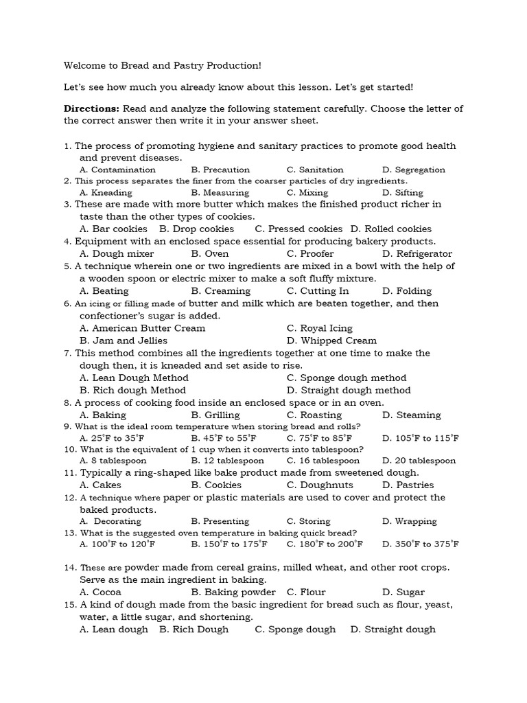 Bread and Pastry Production Hand-Outs - 1 - Grade-11-2023 | PDF | Breads | Dough