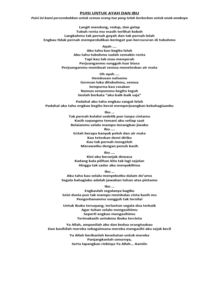 Puisi Untuk Ayah Dan Ibu | PDF
