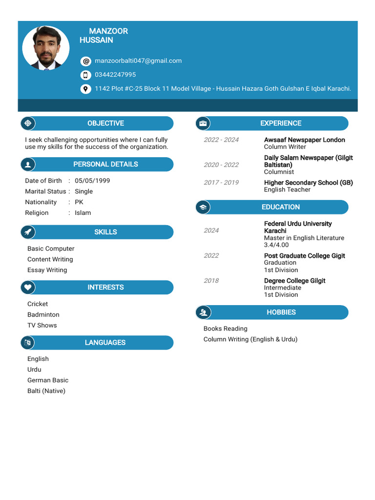 M Khan CV | PDF | Pakistan | South Asia