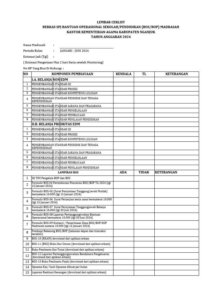 Ceklis LPJ Bos-Bop 2024 | PDF