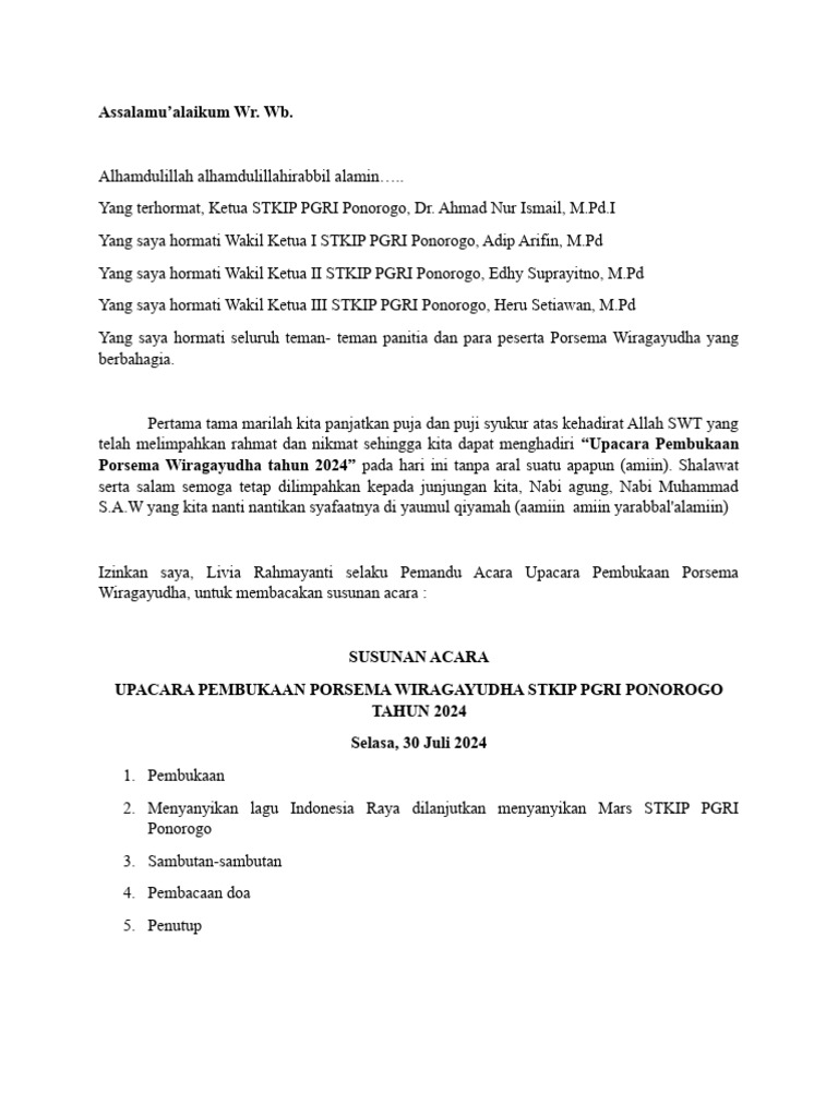 Teks MC Upacara Pembukaan | PDF | Agama & Spiritualitas