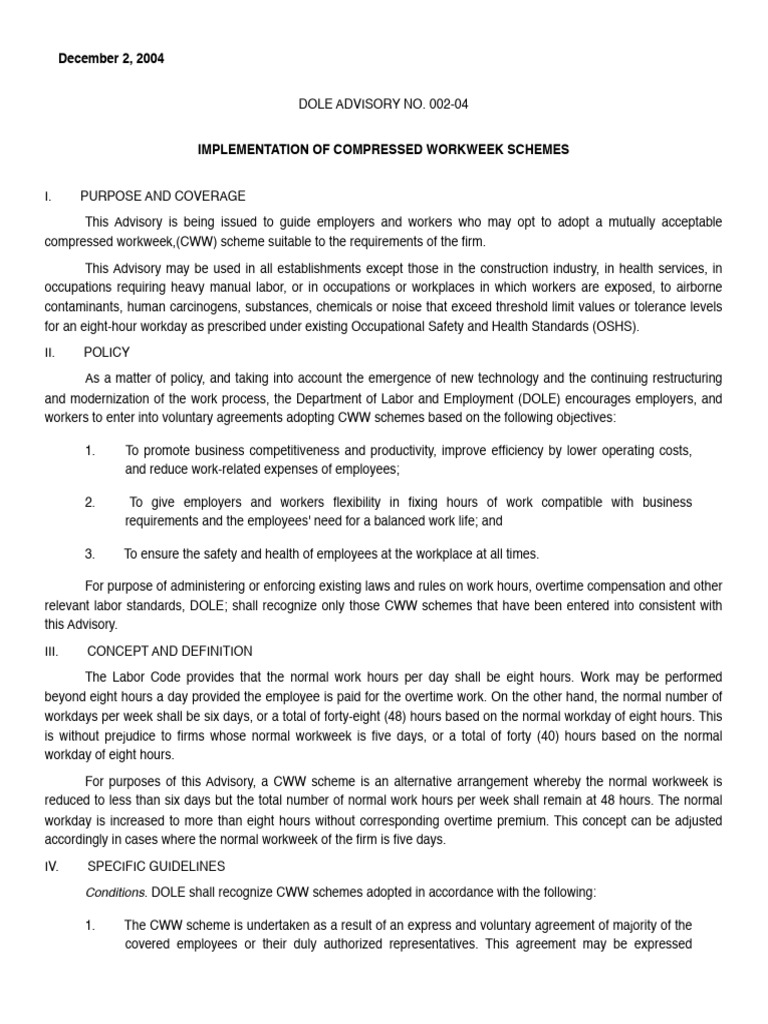 Compressed Workweek Implementation Guide | PDF | Overtime | Working Time