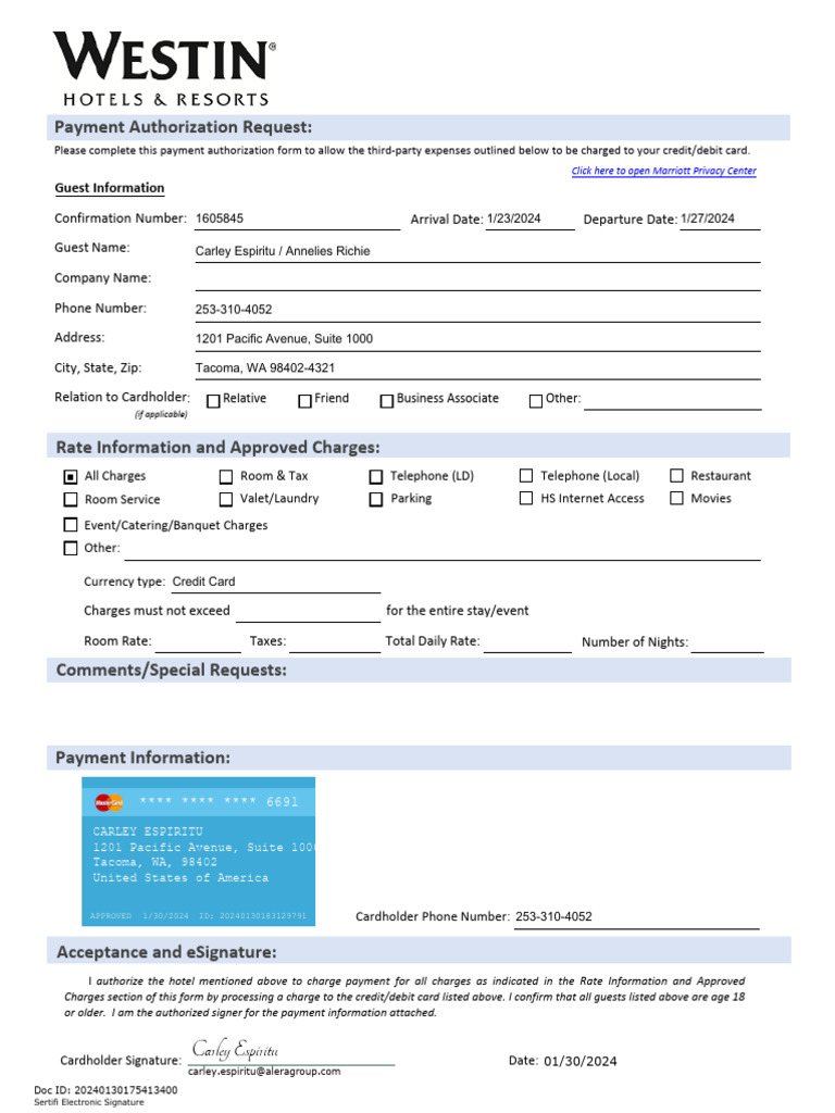 Westin Hotel Credit Card Authorization | PDF | Debit Card | Credit Card