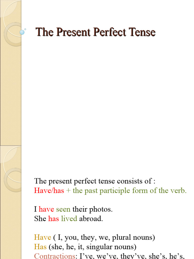 The Present Perfect Tense | PDF | Grammatical Tense | Linguistic Typology