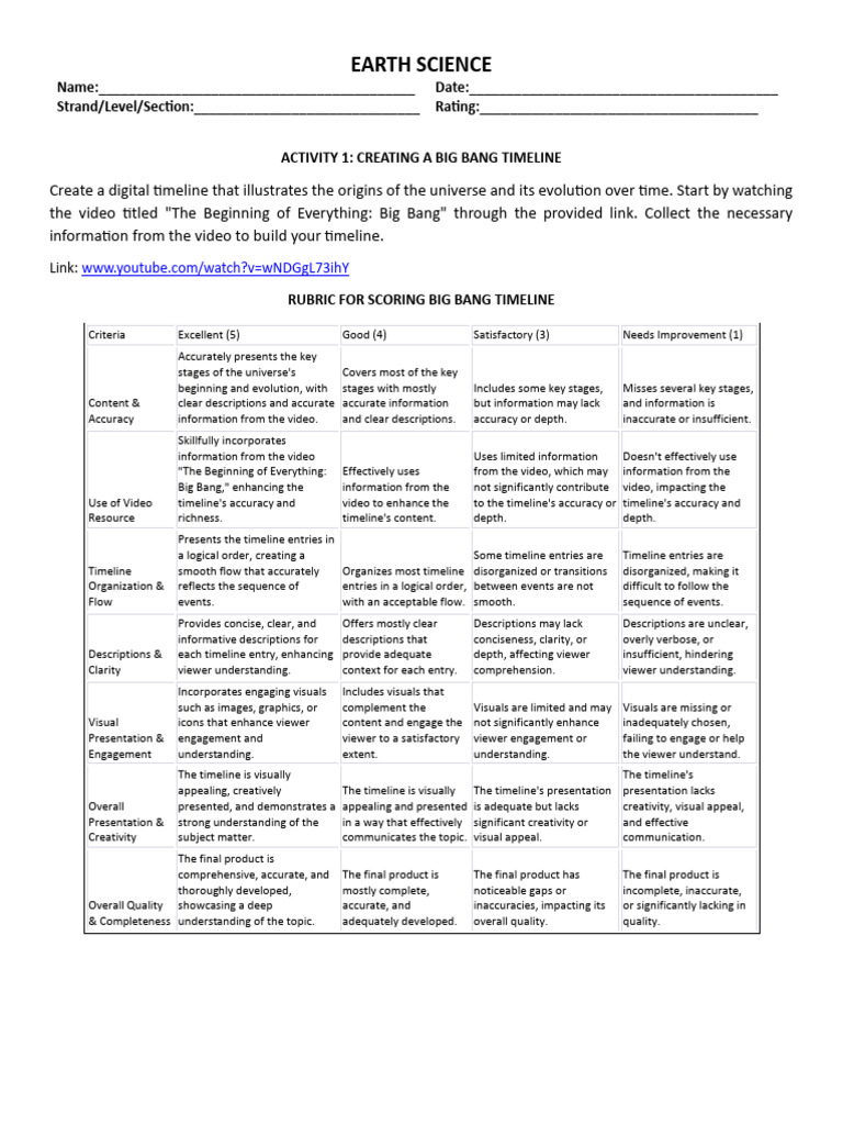 Big Bang Timeline Activity Guide Pdf Information Communication