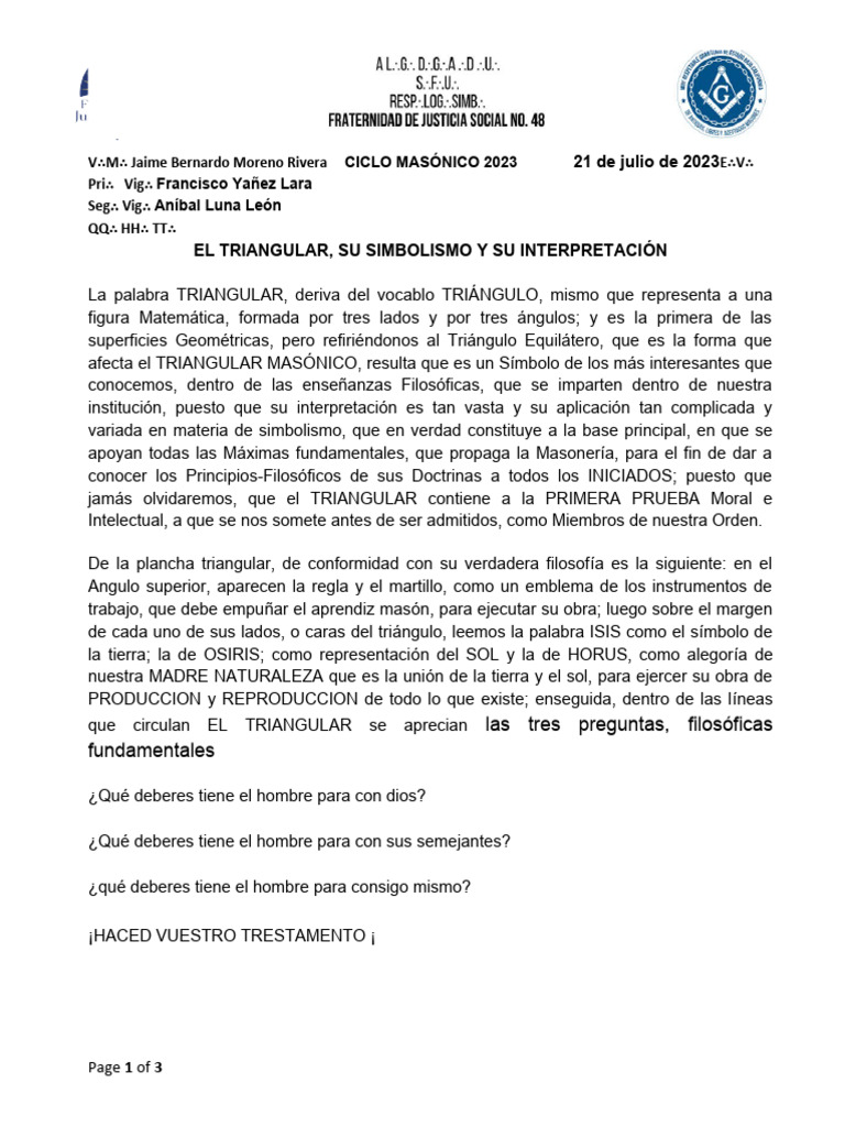 Simbolismo del Triangular Masónico | PDF | Alma | Moralidad