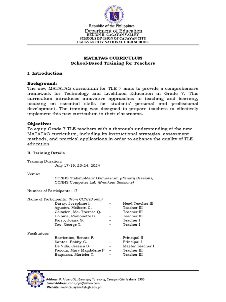 Accomplishment TLE MATATAG | PDF