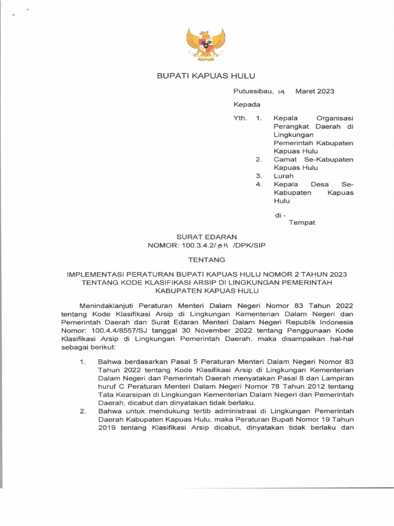 Surat Edaran Perbup Nomor 2 Tahun 2023 | PDF