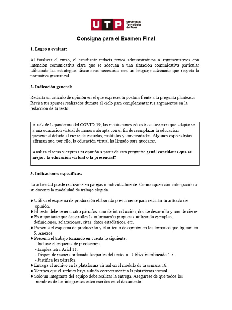 Consigna - Examen Final | PDF | Enseñando | Aprendizaje