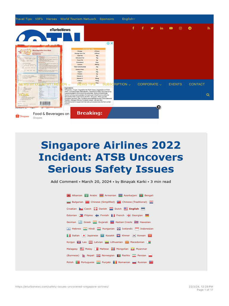 Singapore Airlines 2022 Incident - ATSB Uncovers Serious Safety Issues - ETN - 20 | PDF ...