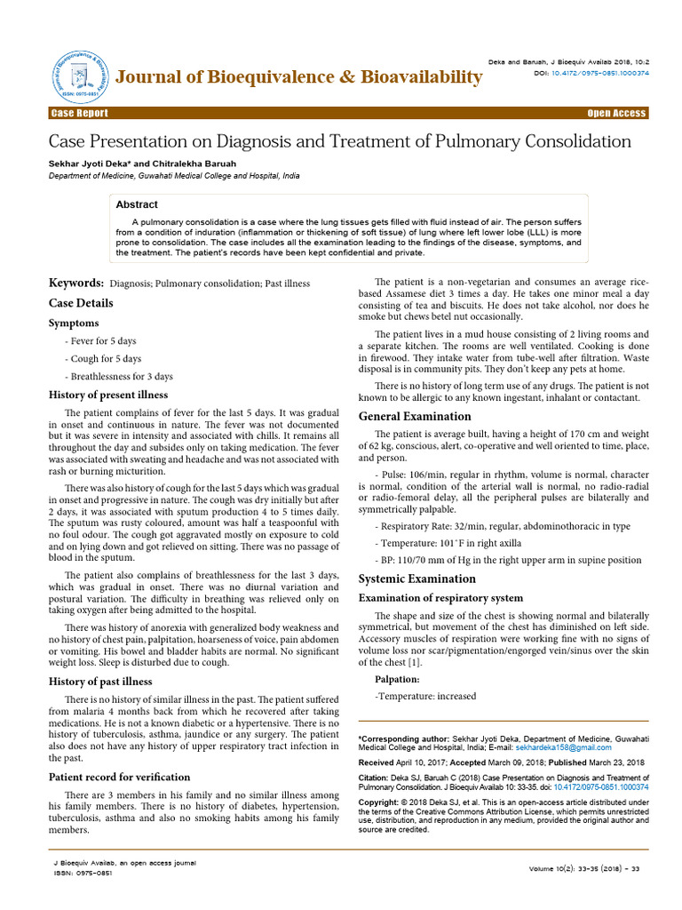 Case Presentation On Diagnosis and Treatment of Pulmonary Consolidation ...