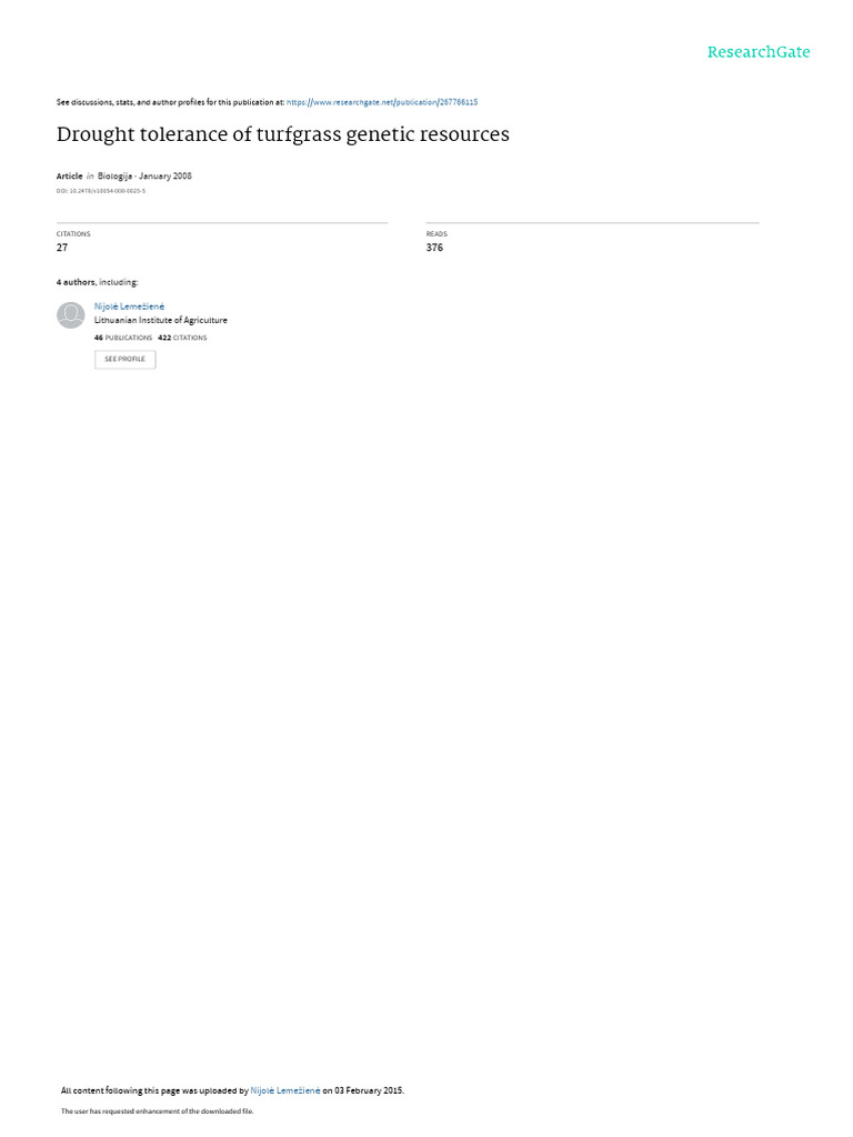 Drought Tolerance of Turfgrass Genetic Resources | PDF | Sod | Soil