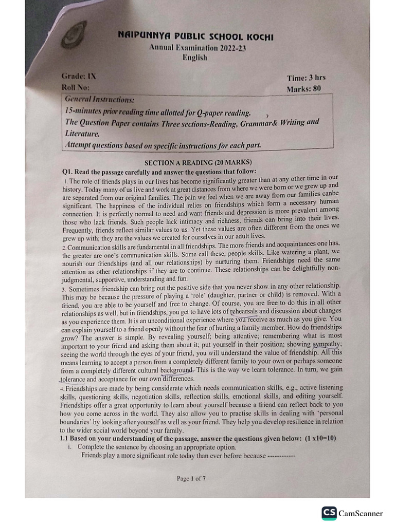 Previous Years Annual Exam Qns Papers | PDF