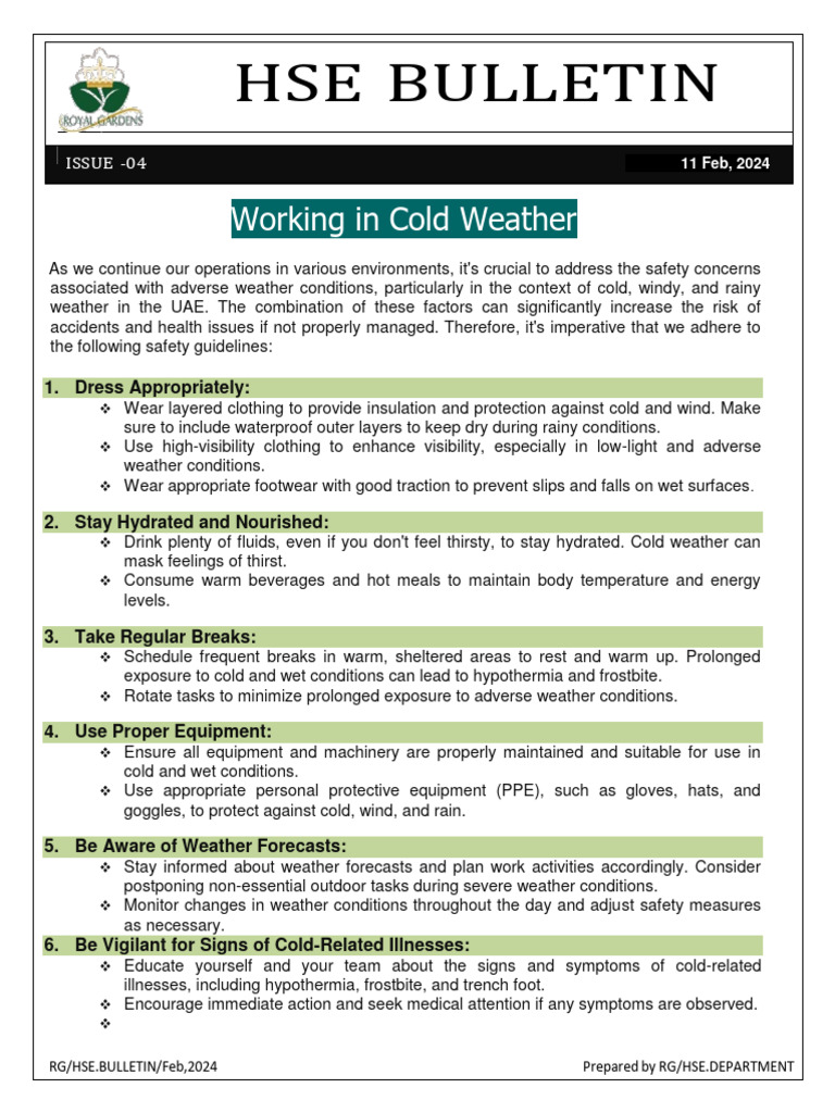RG HSE Bulletin 11 Feb, 2024 | PDF | Hypothermia | Emergency