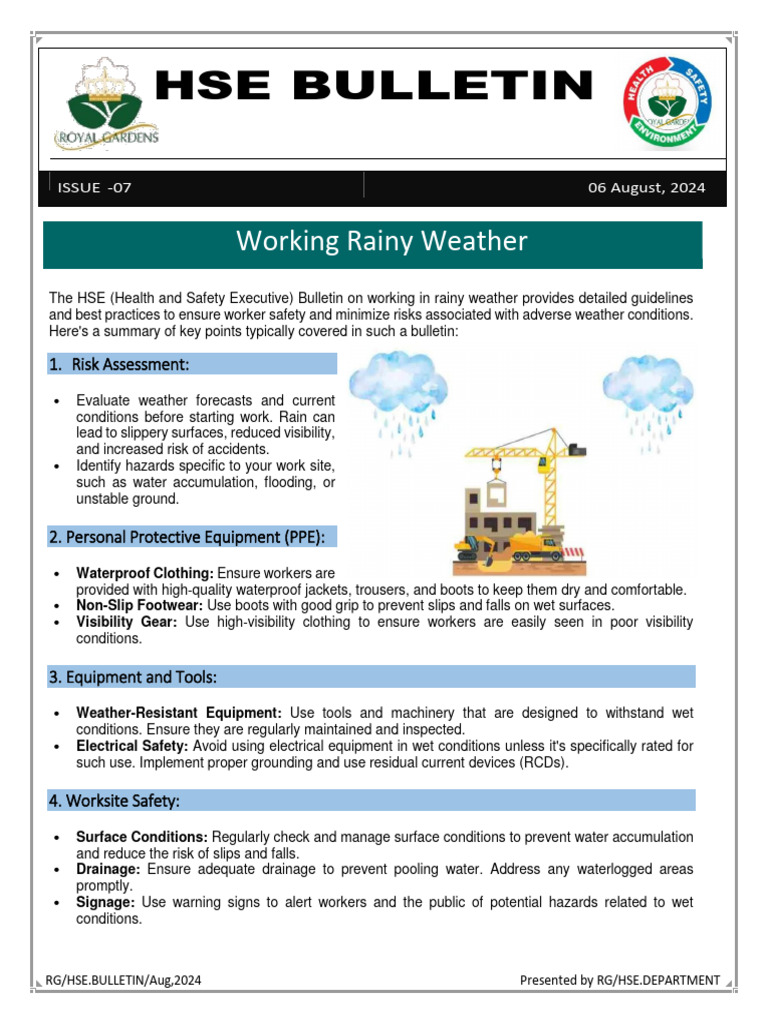 RG HSE Bulletin (Working in Rainy Weather) | PDF | Occupational Safety ...
