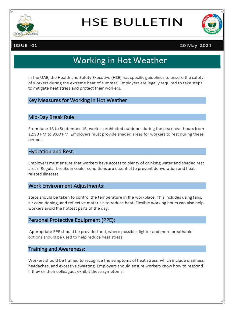 RG HSE Bulletin Working in Hot | PDF | Hyperthermia | Personal ...