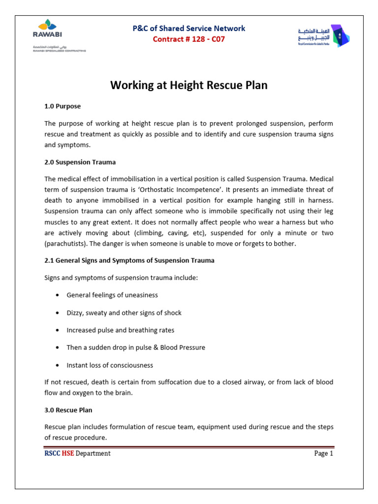 Working at Height Rescue Plan | PDF | Clinical Medicine | Diseases And ...