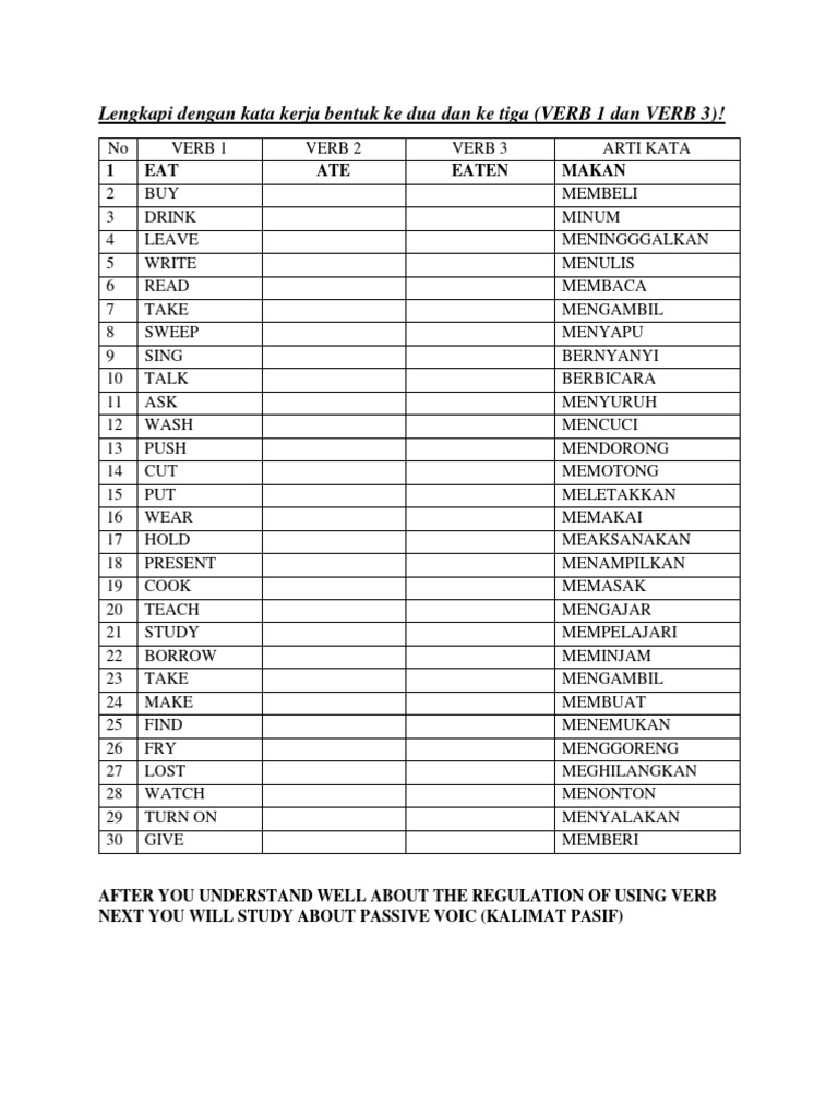 Bentuk Kata Kerja: V1, V2, V3 | PDF