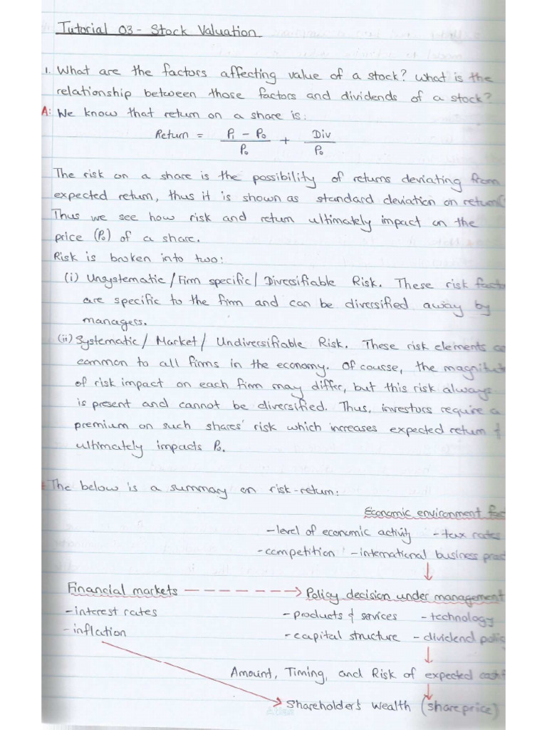FIN 3340 - Tutorial 03 - Valuation of Corporate Securities - Stock ...