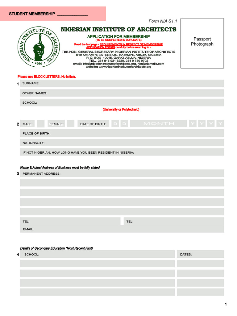 Nia Form s1 Student Membership (0) in | PDF | Signature